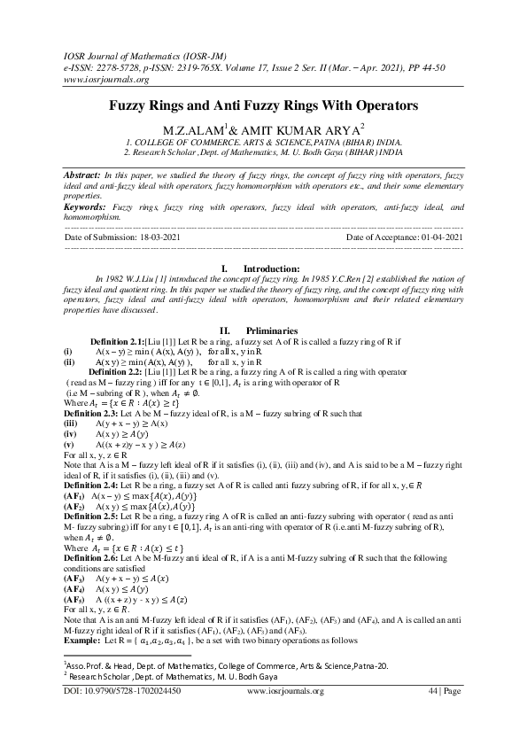 (PDF) Fuzzy Rings and Anti Fuzzy Rings With Operators