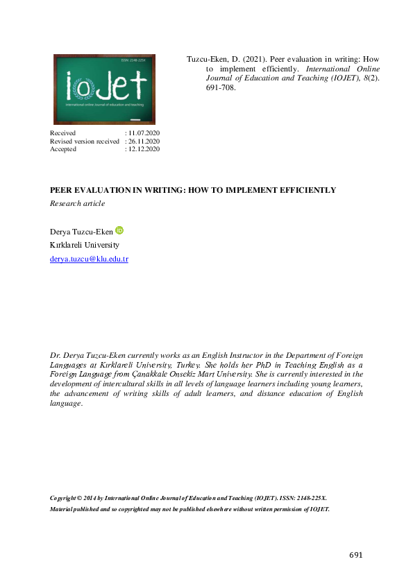 (PDF) Peer evaluation in writing: How to implement efficiently