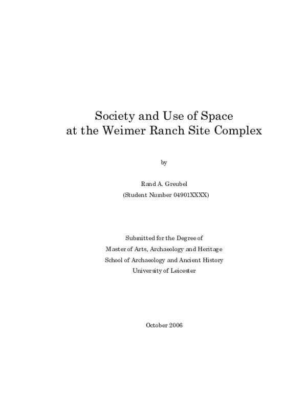 (PDF) Society and Use of Space at the Weimer Ranch Site Complex