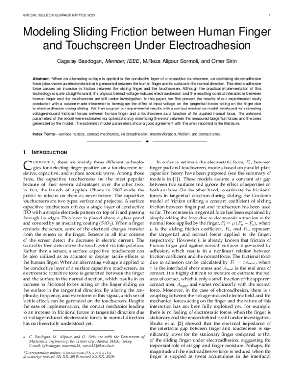 (PDF) Modeling Sliding Friction between Human Finger and Touchscreen ...
