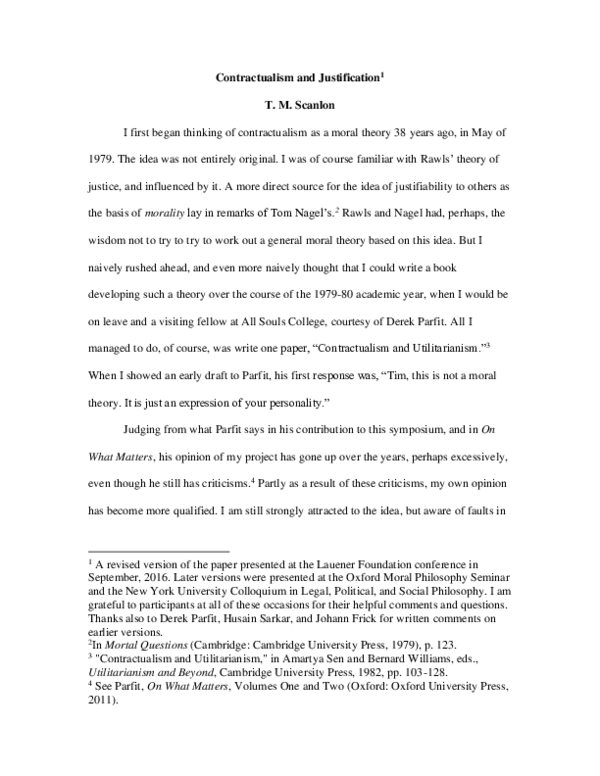 (PDF) Contractualism and Justification, Revised