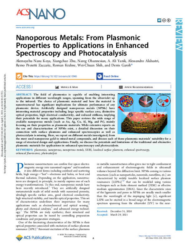 (PDF) Nanoporous Metals: From Plasmonic Properties to Applications in ...