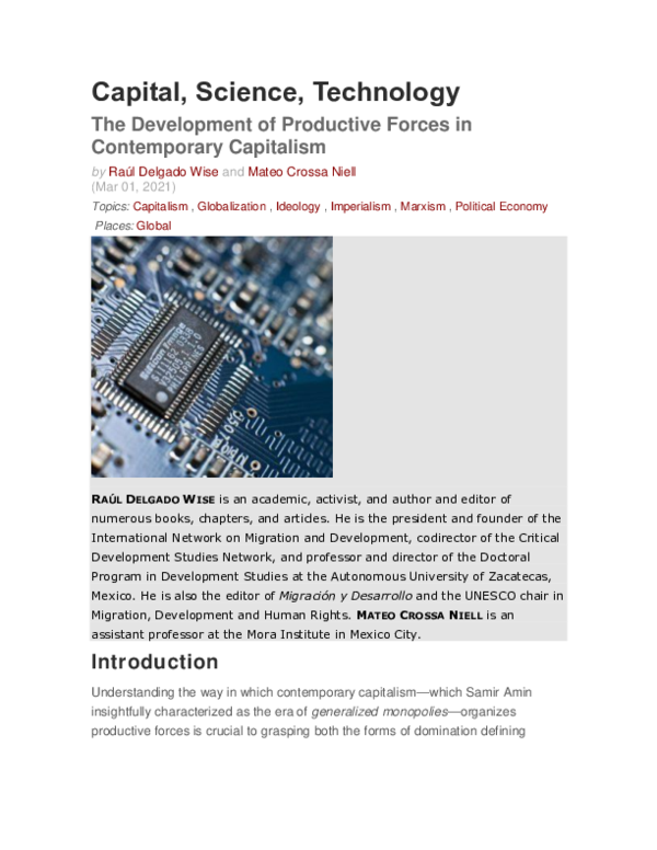 (PDF) Capital, Science, Technology The Development of Productive Forces ...