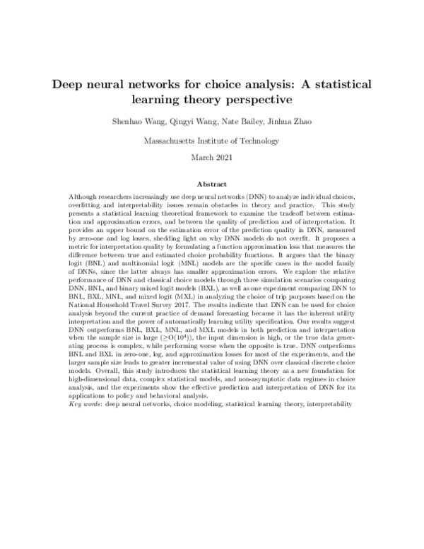 (PDF) Deep neural networks for choice analysis: A statistical learning theory perspective ...