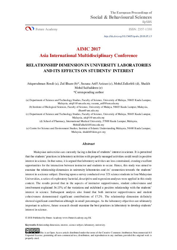 (PDF) Relationship dimension in university laboratories and its effects ...