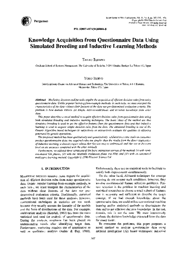 (PDF) Knowledge acquisition from questionnaire data using simulated breeding and inductive ...