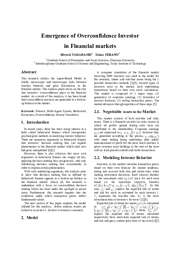 (PDF) Emergence of Overconfidence Investors in Financial Markets