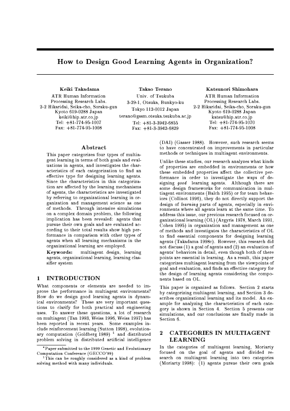 (PDF) How to Design Good Learning Agents in Organization?