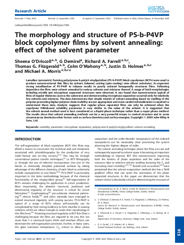 (PDF) The morphology and structure of PS-b-P4VP block copolymer films ...