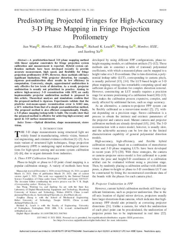 (PDF) Predistorting Projected Fringes for High-Accuracy 3-D Phase Mapping in Fringe Projection ...