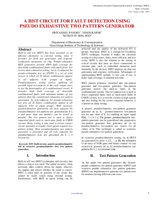 Pdf Ijert A Bist Circuit For Fault Detection Using Pseudo Exhaustive
