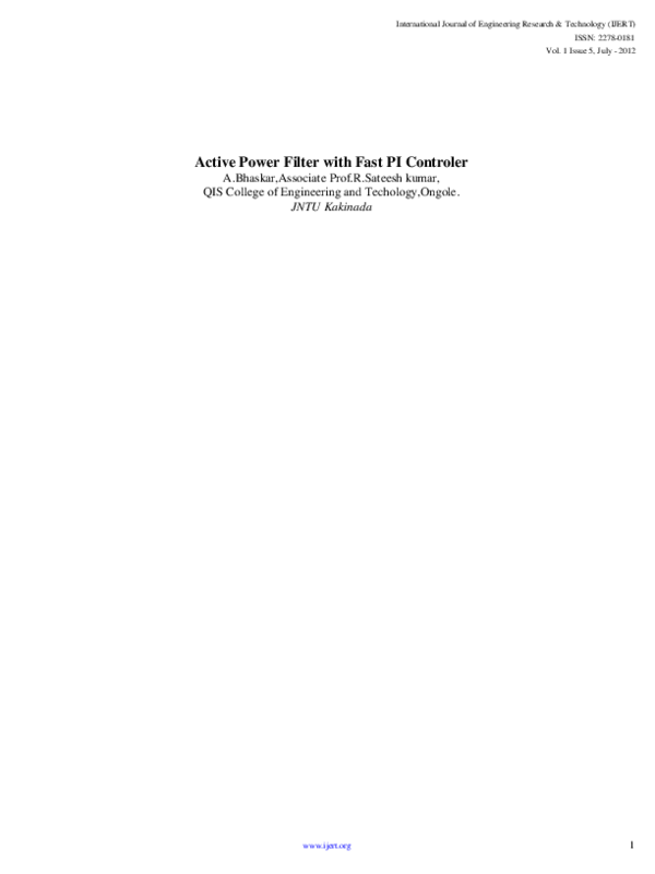 (PDF) IJERT-Active Power Filter with Fast PI Controler