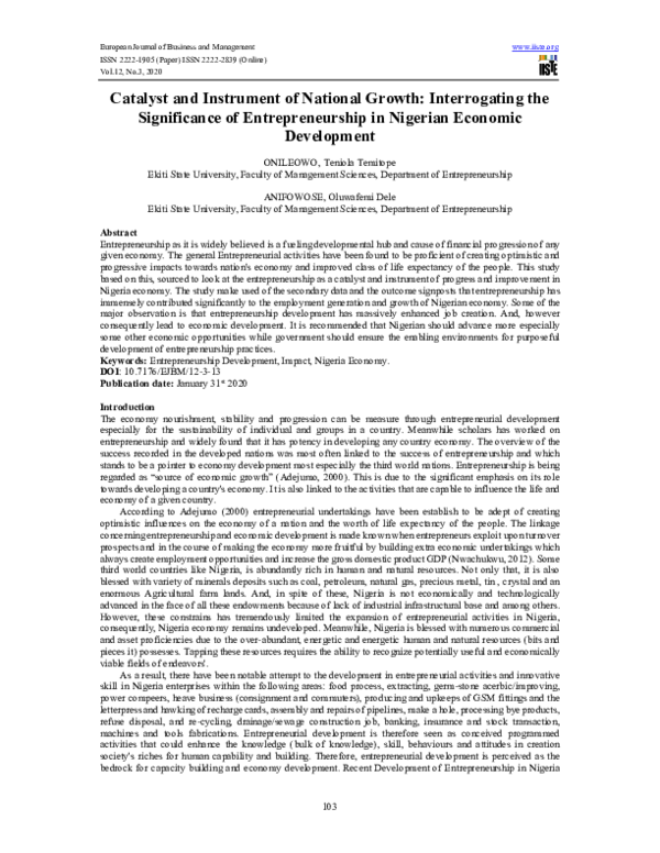 (PDF) Catalyst and Instrument of National Growth: Interrogating the Significance of ...