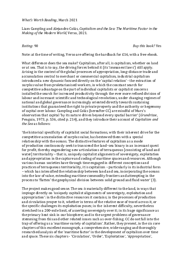 (PDF) Liam Campling and Alejandro Colás , Capitalism and the Sea: The ...