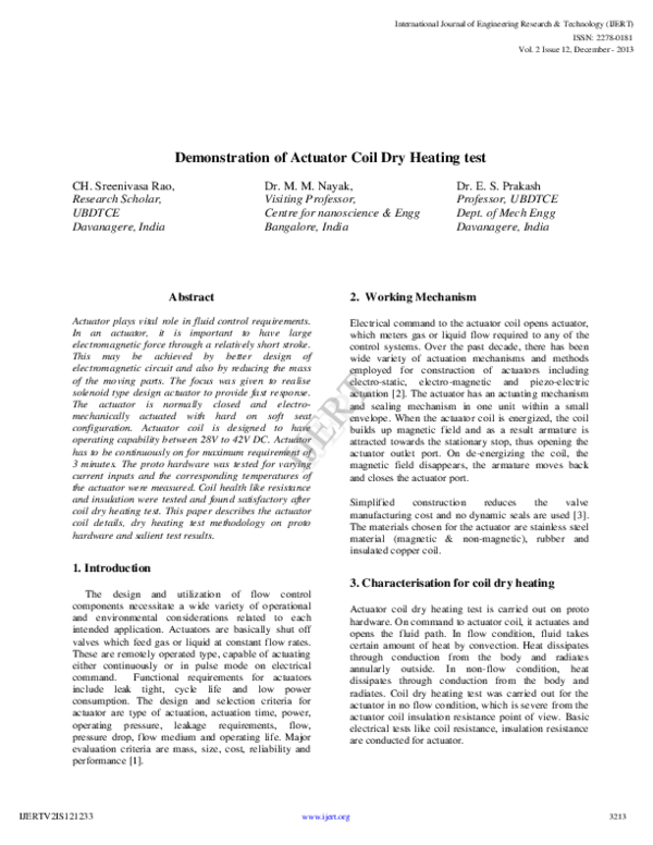 (PDF) IJERT-Demonstration of Actuator Coil Dry Heating test