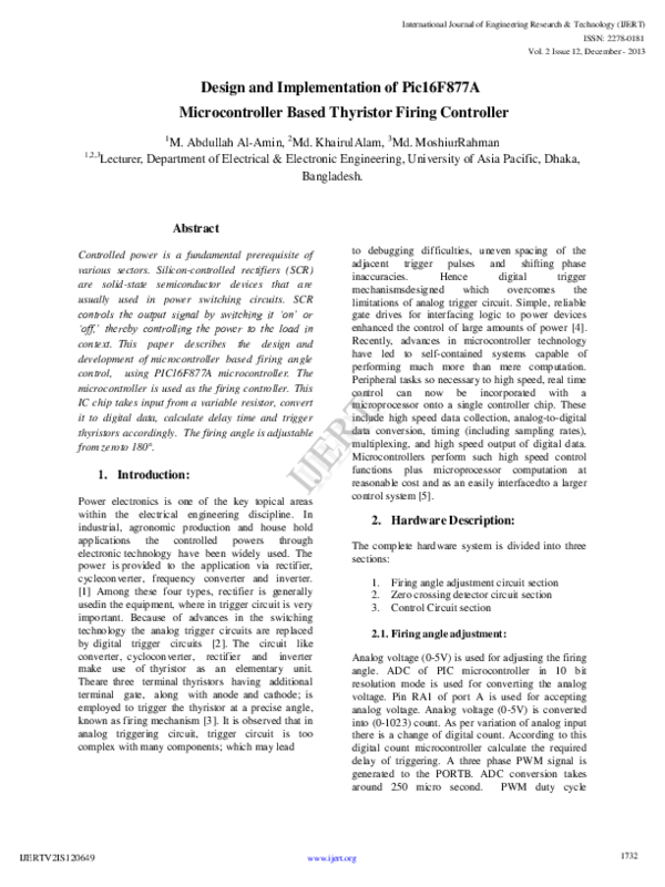 Pdf Ijert Design And Implementation Of Pic16f877a Microcontroller Based Thy Ristor Firing Cont