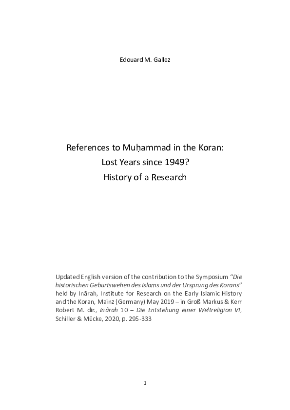 (PDF) References to muhammad in the Koran History of a Research