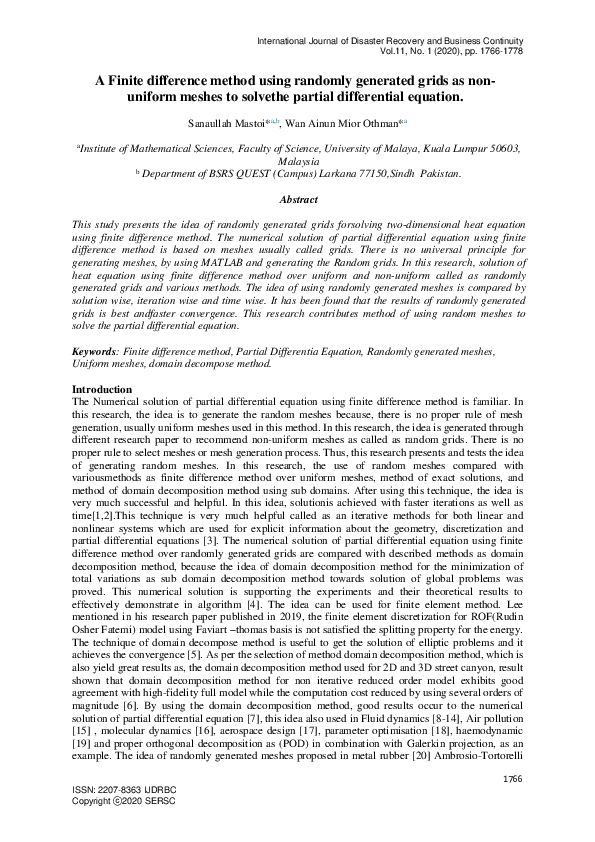 Pdf A Finite Difference Method Using Randomly Generated Grids As Non