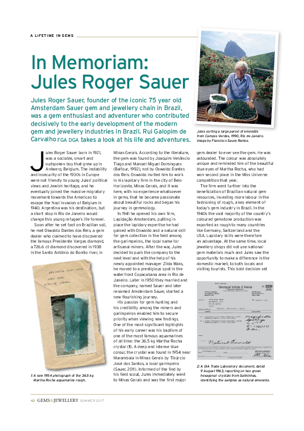 (PDF) A Lifetime in Gems. In Memoriam: Jules Roger Sauer