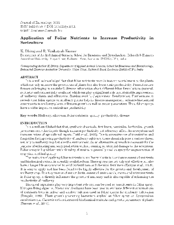 Pdf Application Of Foliar Nutrients To Increase Productivity In