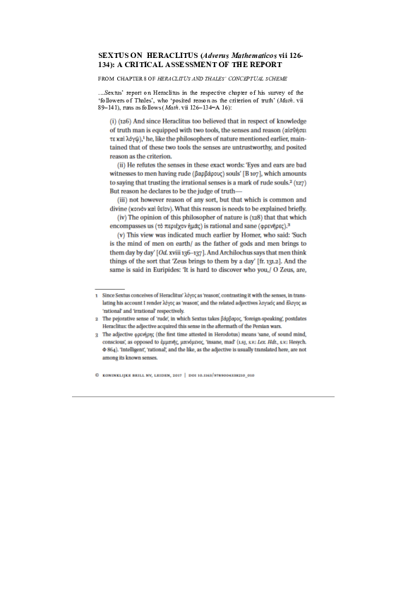(PDF) SEXTUS ON HERACLITUS (Adversus Mathematicos vii 126-134): A ...