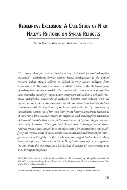 (PDF) Redemptive Exclusion: A Case Study of Nikki Haley's Rhetoric on ...