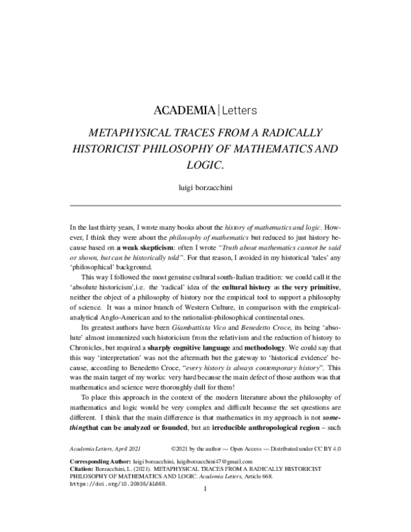 (PDF) METAPHYSICAL TRACES FROM A RADICALLY HISTORICIST PHILOSOPHY OF ...