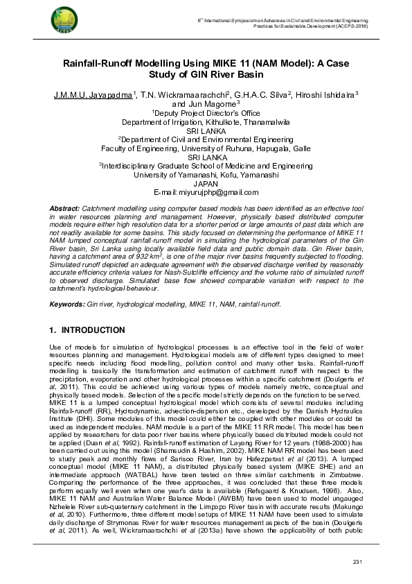 (PDF) Rainfall-Runoff Modelling Using MIKE 11 (NAM Model): A Case Study ...