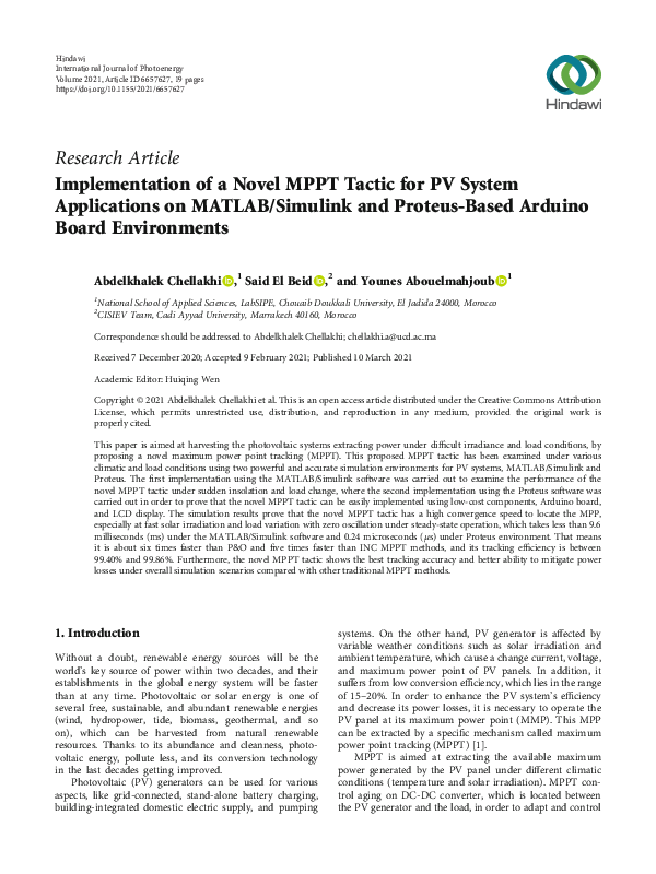 (PDF) Implementation of a Novel MPPT Tactic for PV System Applications on MATLAB/Simulink and ...