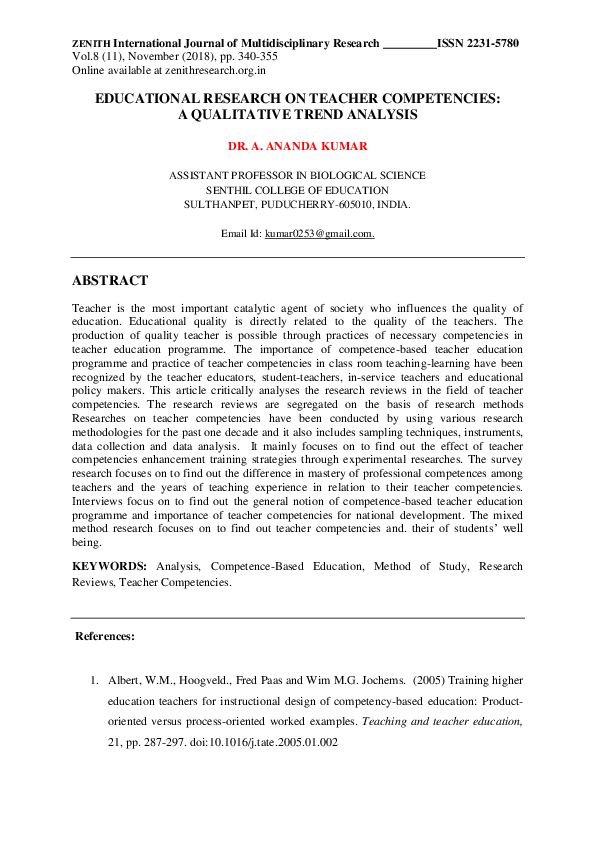 Pdf Educational Research On Teacher Competencies A Qualitative Trend