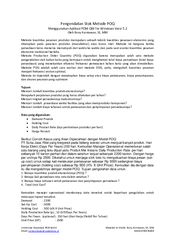 (PDF) Pengendalian Stok Metode POQ Menggunakan Aplikasi POM QM for ...