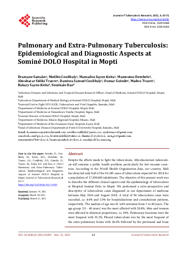 (PDF) Pulmonary and Extra-Pulmonary Tuberculosis: Epidemiological and Diagnostic Aspects at ...