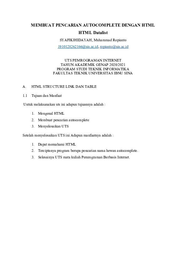 Doc Membuat Pencarian Autocomplete Dengan Html Html Datalist