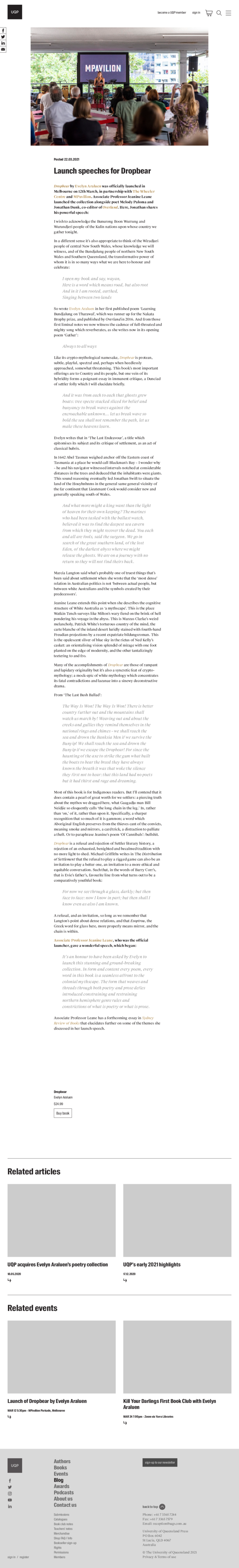 (PDF) Evelyn Araluen's 'Dropbear' (Launch remarks)