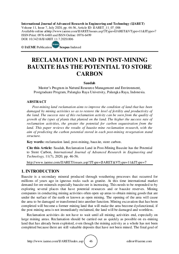 (PDF) RECLAMATION LAND IN POST-MINING BAUXITE HAS THE POTENTIAL TO ...