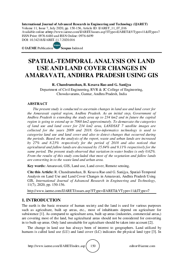 (PDF) SPATIAL-TEMPORAL ANALYSIS ON LAND USE AND LAND COVER CHANGES IN AMARAVATI, ANDHRA PRADESH ...