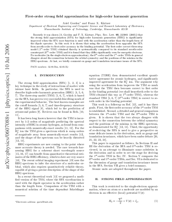 (PDF) First-order strong field approximation for high-order harmonic ...