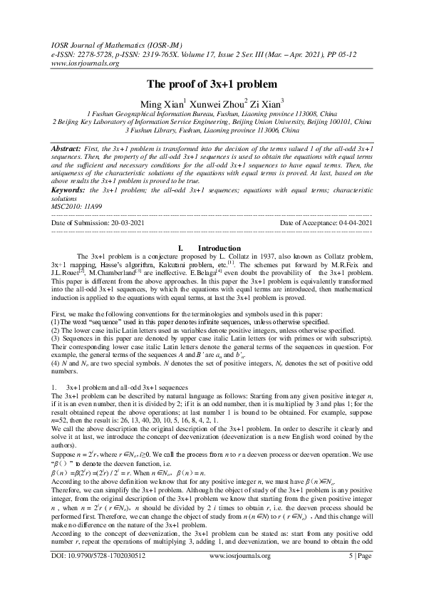 (PDF) The proof of 3x+1 problem