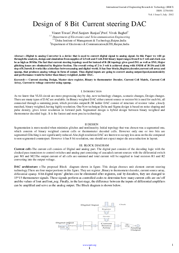 (PDF) Design of 8 Bit Current steering DAC