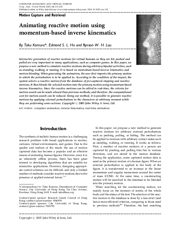 (PDF) Animating reactive motion using momentum-based inverse kinematics