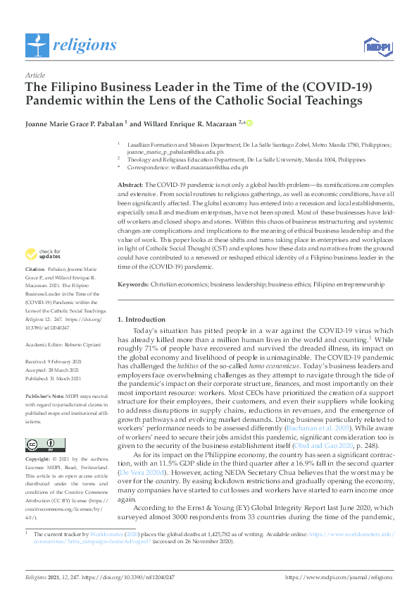 (PDF) The Filipino Business Leader in the Time of the (COVID-19 ...