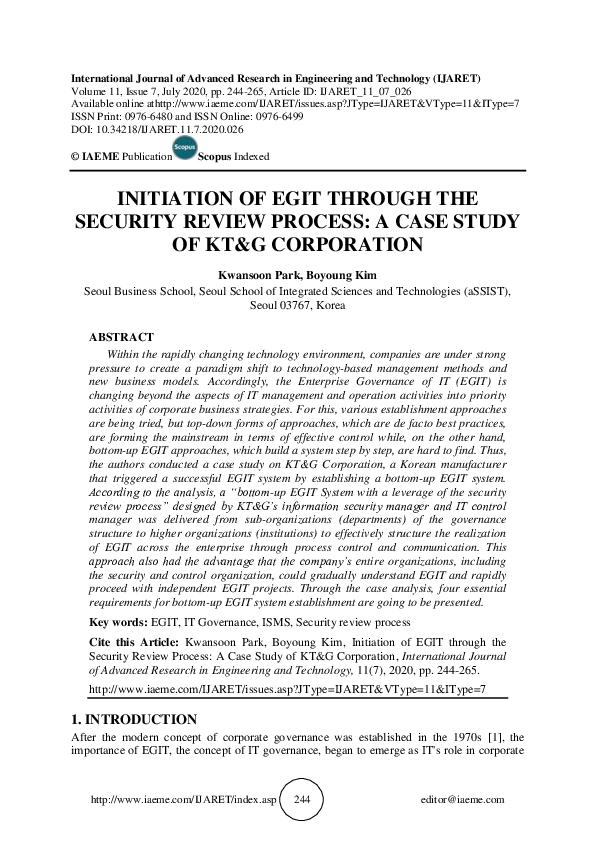 (PDF) INITIATION OF EGIT THROUGH THE SECURITY REVIEW PROCESS: A CASE ...