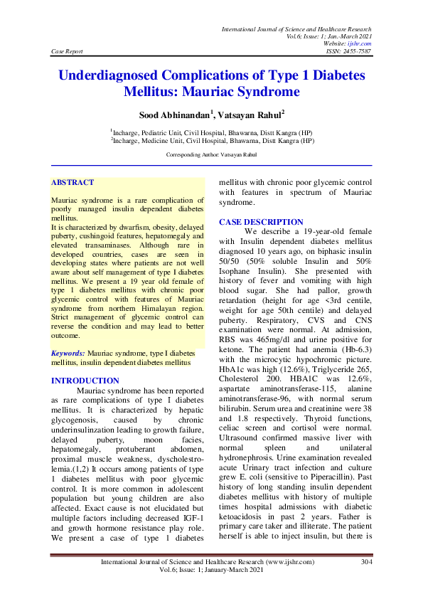 (PDF) Underdiagnosed Complications of Type 1 Diabetes Mellitus: Mauriac ...