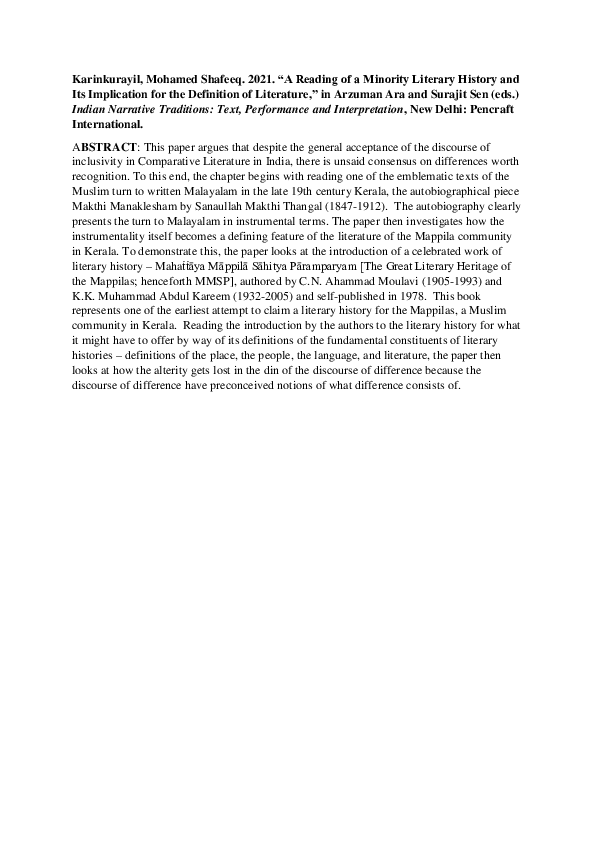 (PDF) A Reading of a Minority Literary History and Its Implication for ...