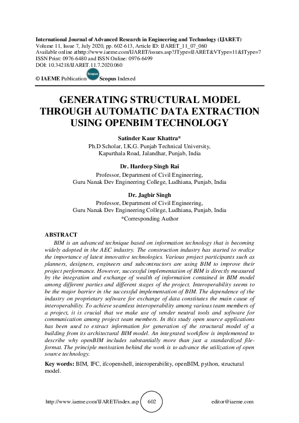 Pdf Generating Structural Model Through Automatic Data Extraction Using Openbim Technology