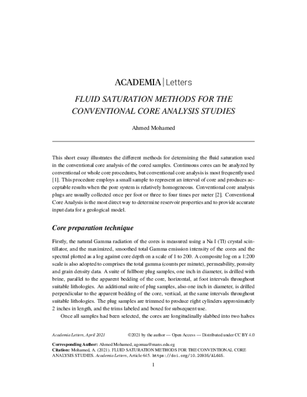 (PDF) FLUID SATURATION METHODS FOR THE CONVENTIONAL CORE ANALYSIS STUDIES