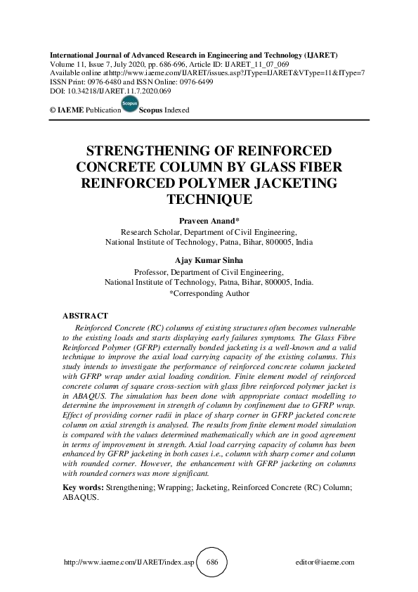 (PDF) STRENGTHENING OF REINFORCED CONCRETE COLUMN BY GLASS FIBER ...