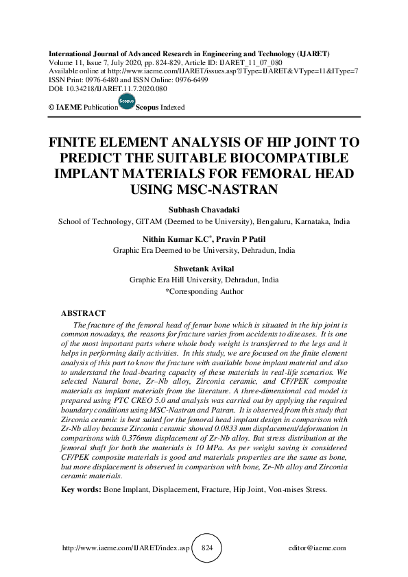 (PDF) FINITE ELEMENT ANALYSIS OF HIP JOINT TO PREDICT THE SUITABLE BIOCOMPATIBLE IMPLANT ...