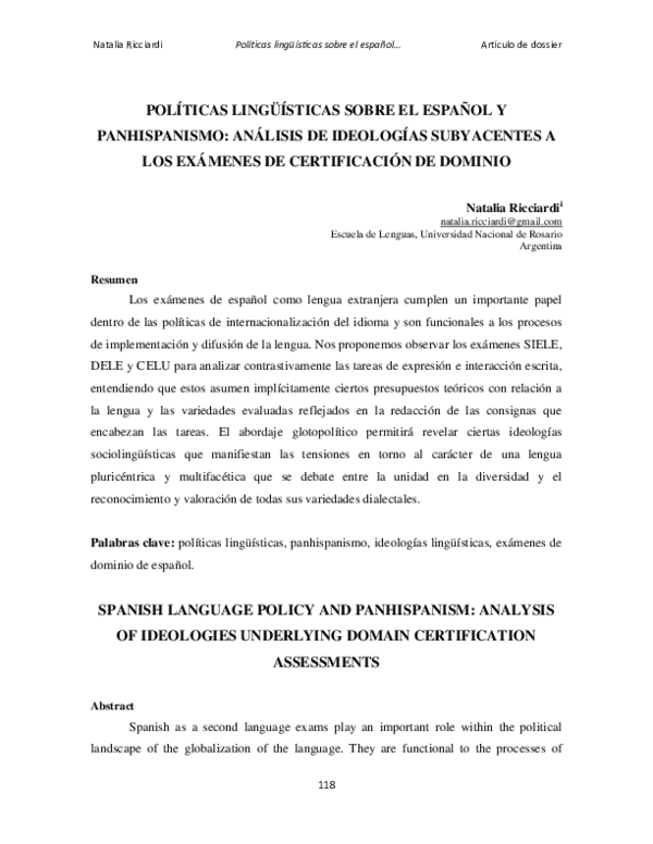 (PDF) POLÍTICAS LINGÜÍSTICAS SOBRE EL ESPAÑOL Y PANHISPANISMO: ANÁLISIS ...