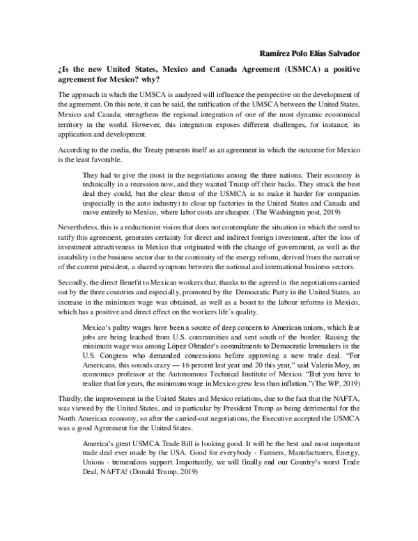 (PDF) Is the new United States, Mexico and Canada Agreement (USMCA) a ...